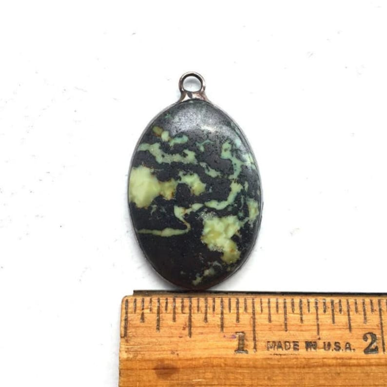 Large Black and Apple Green Stone Gaspeite Gemstone Cab Amulet Pendant ...