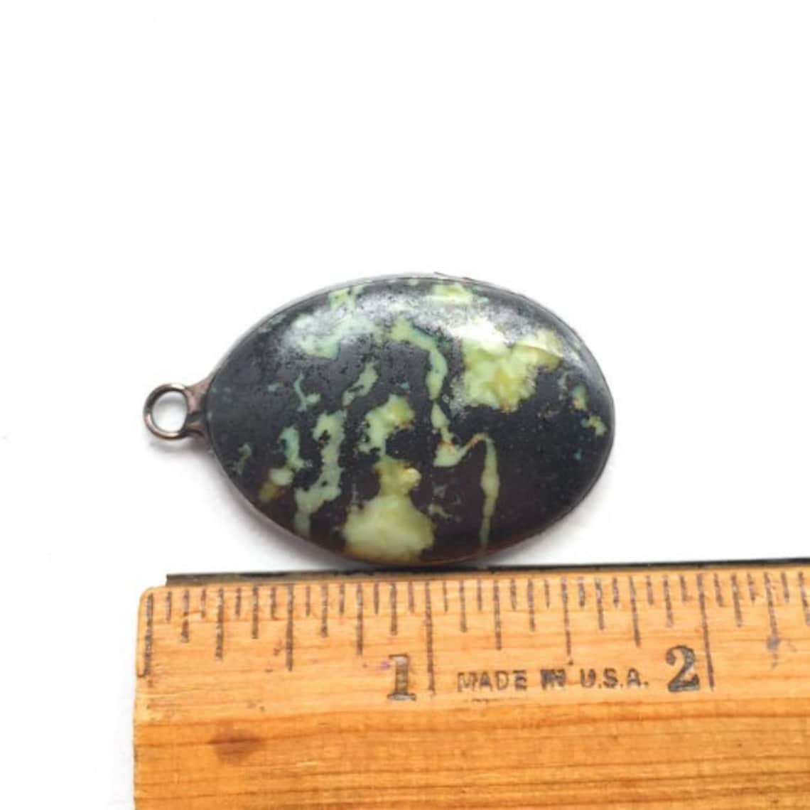 Large Black and Apple Green Stone Gaspeite Gemstone Cab Amulet Pendant ...