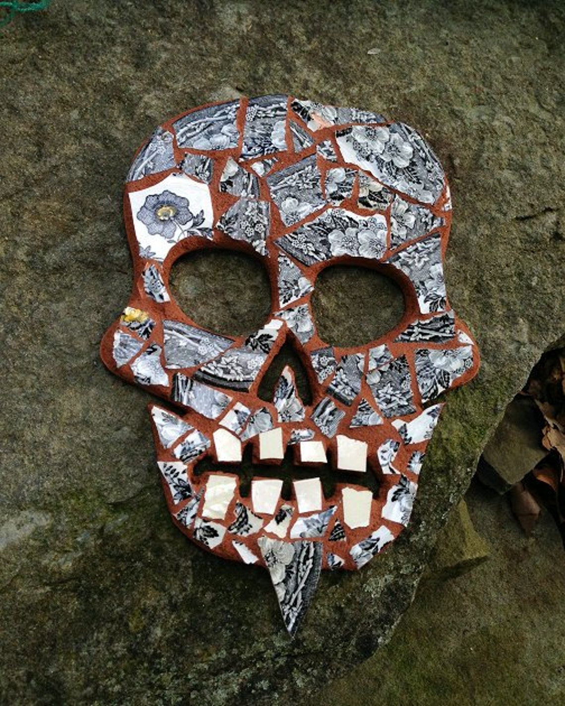 Goatee Skull Antique Black and White China Broken China Mosaic Wall Art ...