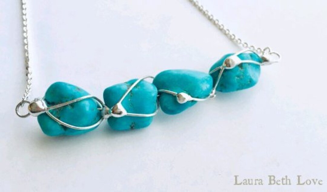 Chunky Turquoise Color Magnesite Stone Contemporary Soldered Necklace ...