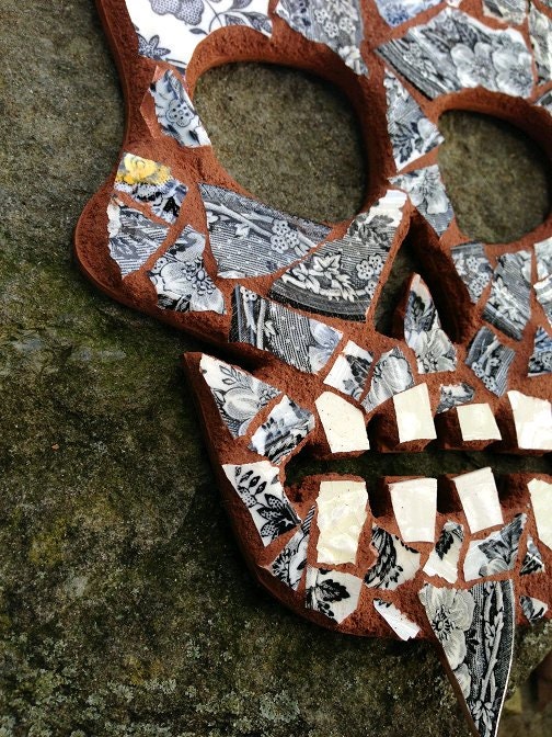 Goatee Skull Antique Black and White China Broken China Mosaic Wall Art ...