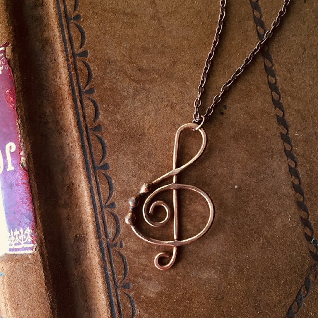 G Clef Treble Clef, Handmade Copper Pendant Necklace, Chain Included ...
