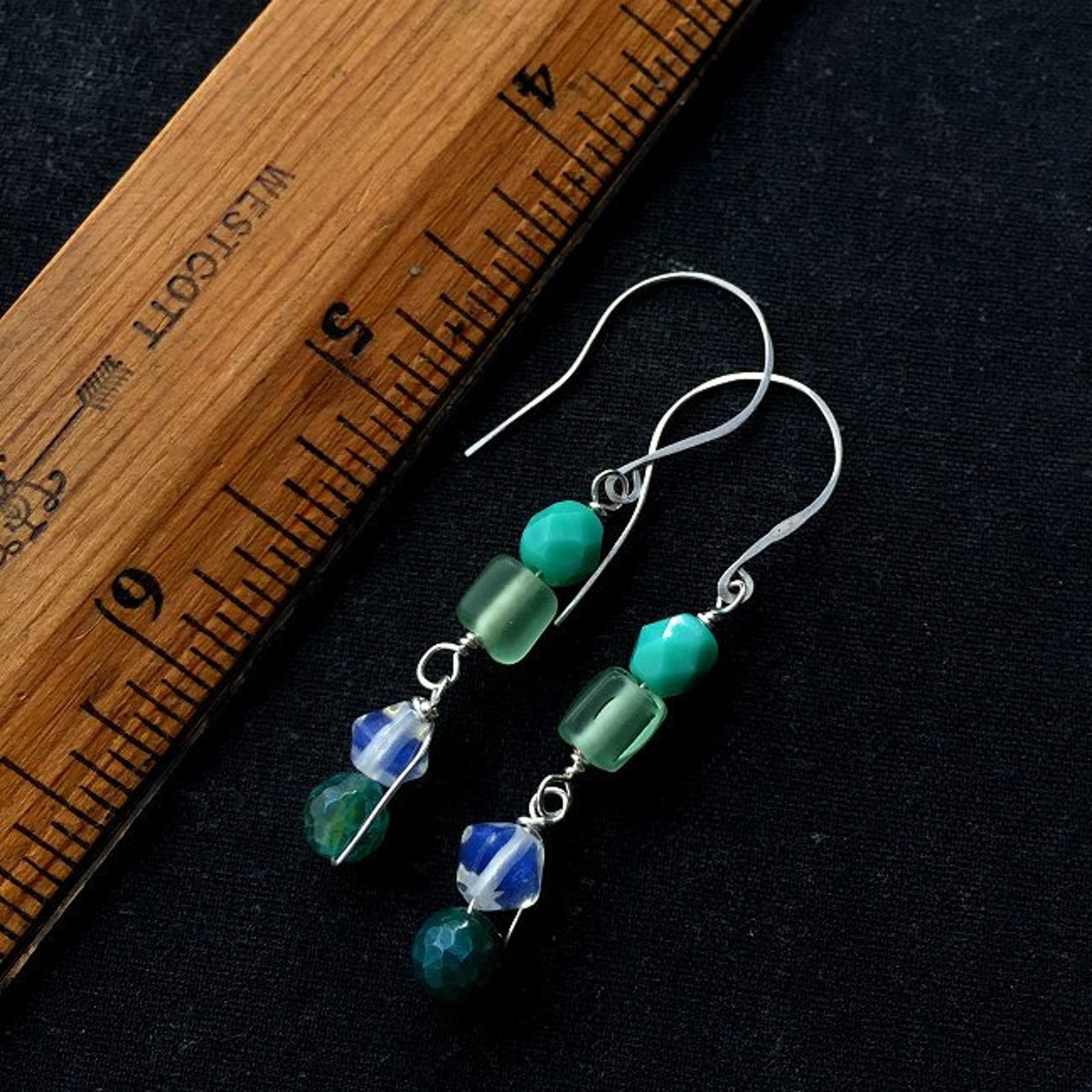 Green Goblin Glass Mermaid Glass Earrings. Artisan Metalwork. - Etsy