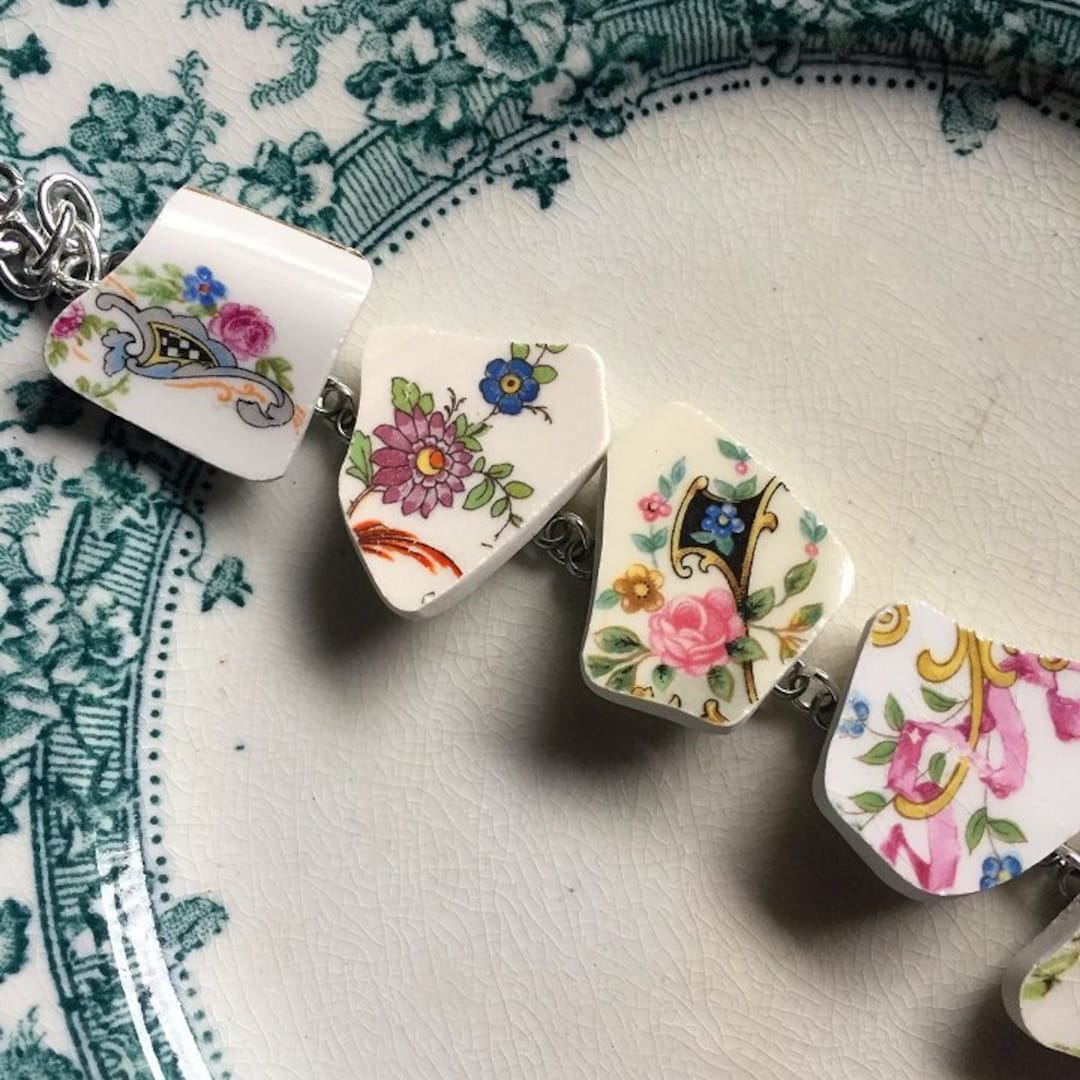 Rose China, Broken China Jewelry, Broken China Bracelet, Made From ...
