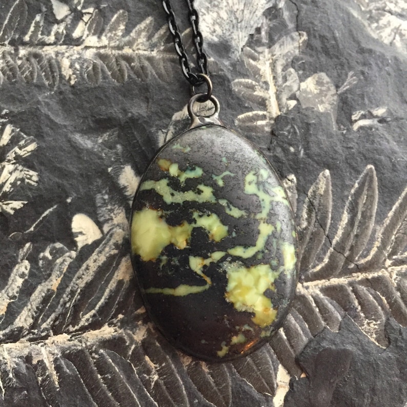 Large Black and Apple Green Stone Gaspeite Gemstone Cab Amulet Pendant ...