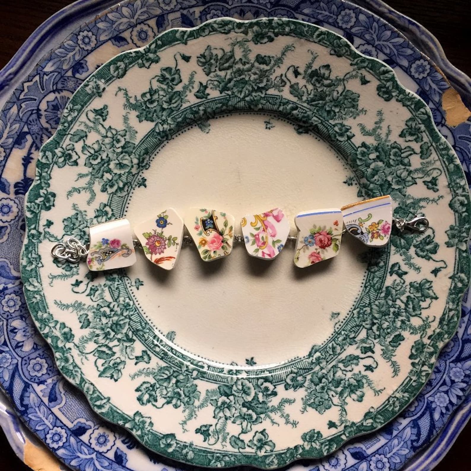 Rose China, Broken China Jewelry, Broken China Bracelet, Made From ...