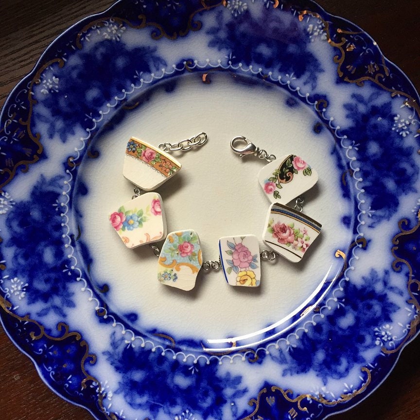 Broken China Jewelry, Broken China Bracelet, Made From Antique Broken ...