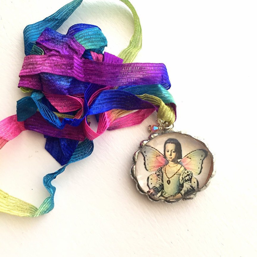 Rainbow Fairy Cottage Core Limited Edition Vintage Ephemera Pendant ...