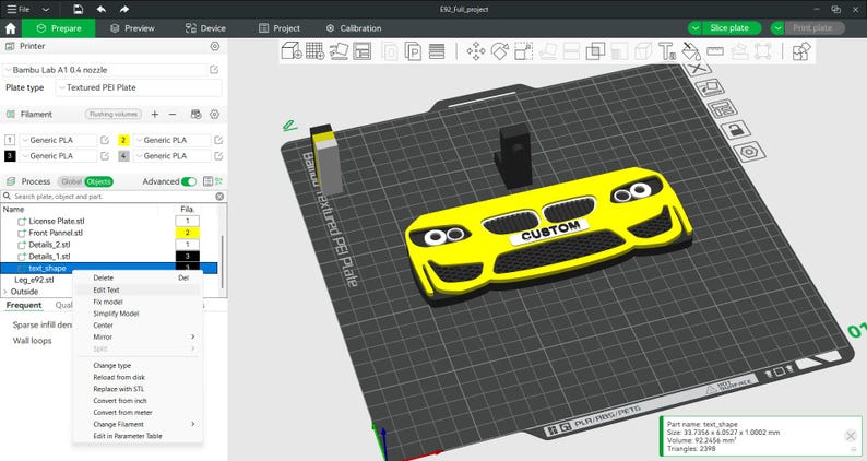 BMW E92 Front STL/3MF File – Customizable License Plate – 3D Printable ...