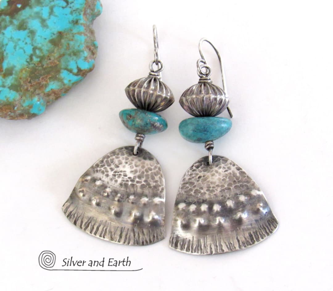 Handcrafted Sterling Silver and Turquoise Earrings, Bold Modern ...