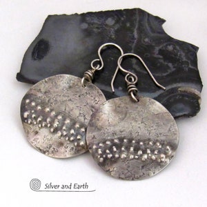 Oxidized Solid Sterling Silver Earrings With Hammered Rustic Earthy ...
