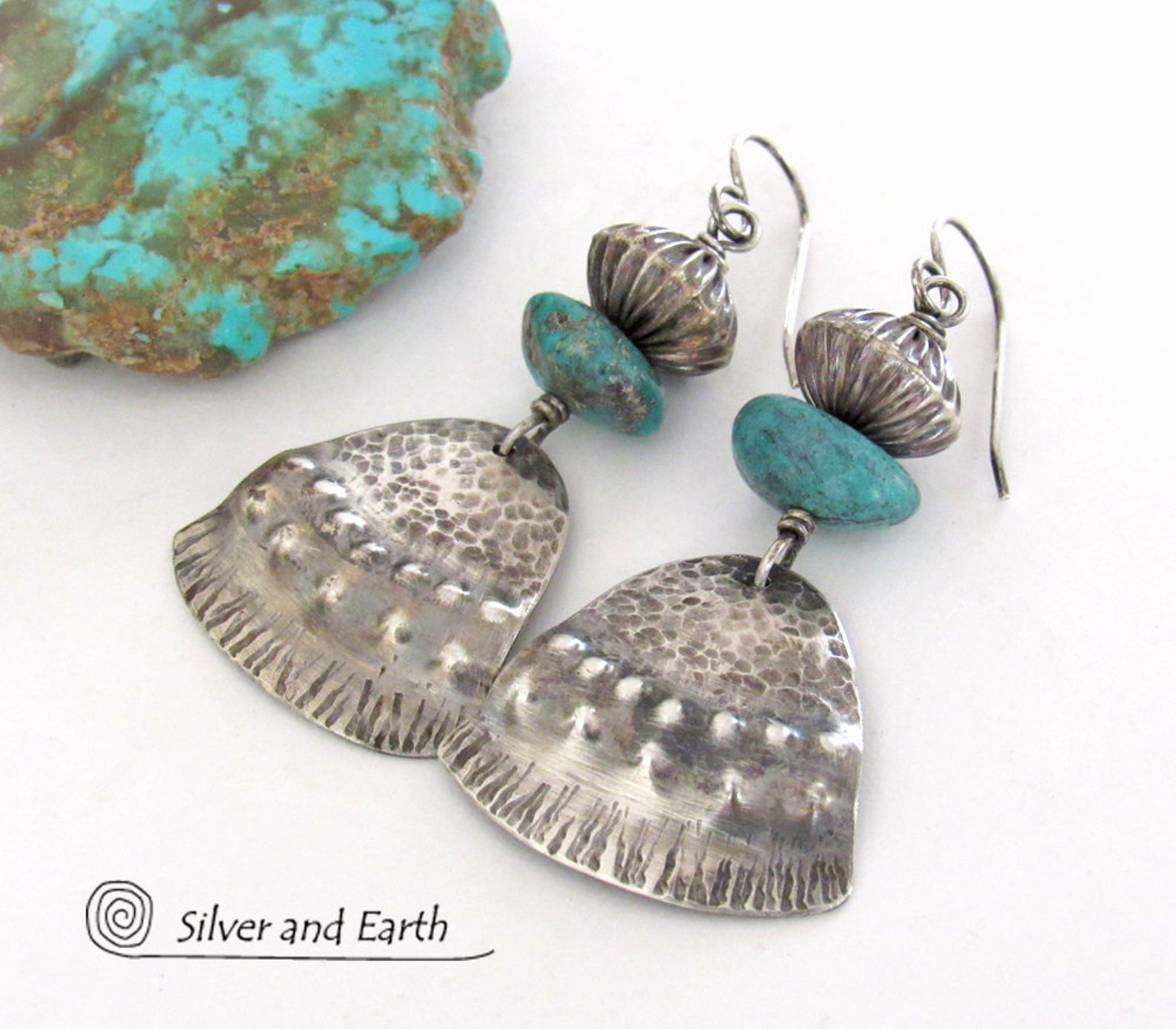 Handcrafted Sterling Silver and Turquoise Earrings, Bold Modern ...
