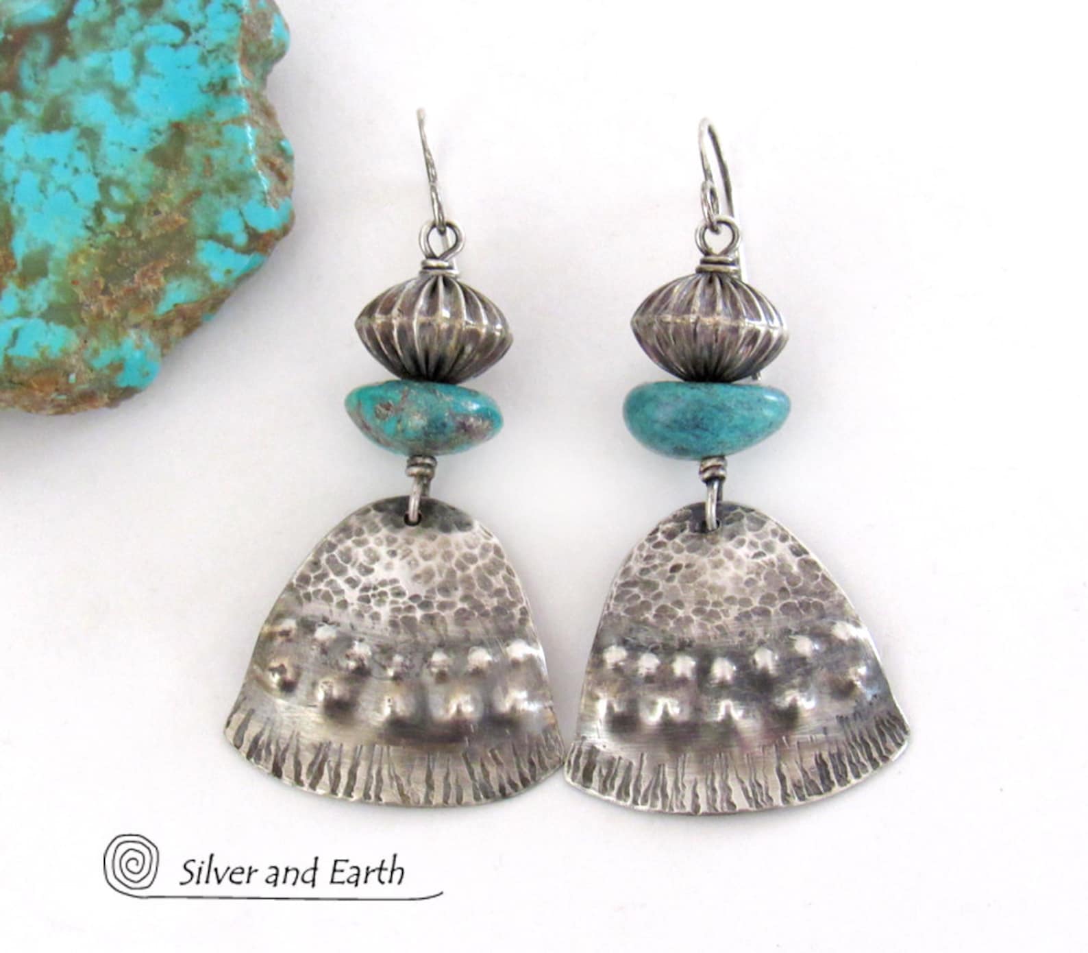 Handcrafted Sterling Silver and Turquoise Earrings, Bold Modern ...