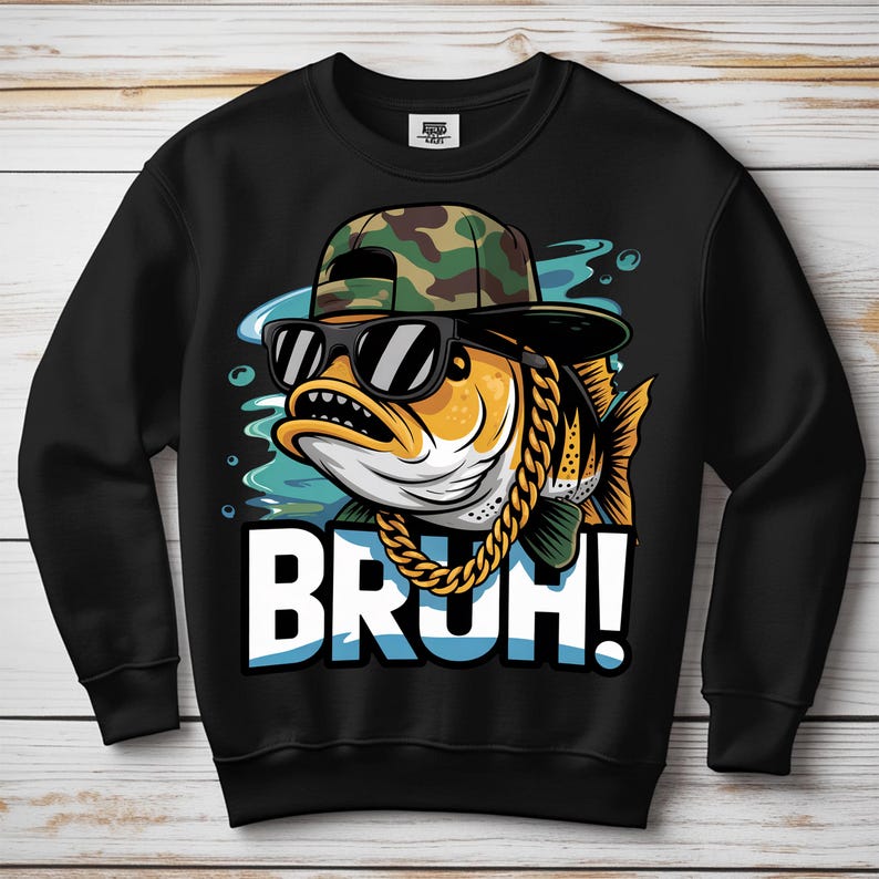 Funny Bass Fishing PNG: Bruh Fish With Backward Cap (digital Download ...