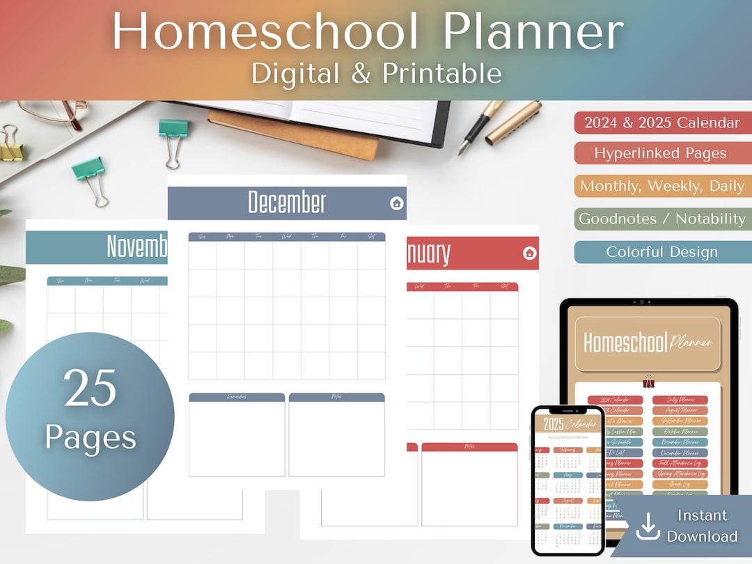Digital Homeschool Planner | Printable PDF | Un-dated Monthly Planner ...