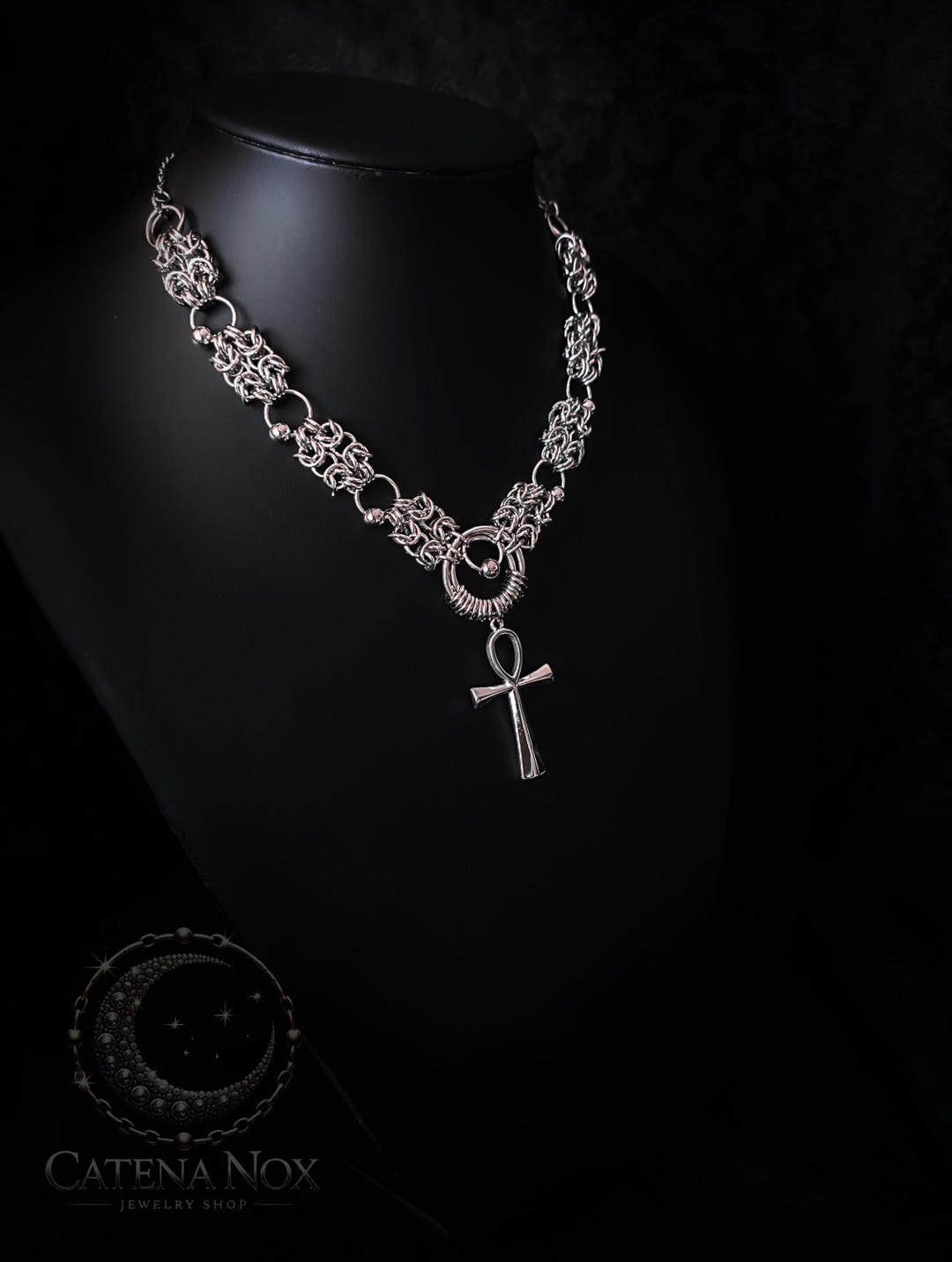Unique Chainmail Ankh Key of Life Necklace Choker Stainless Steel ...