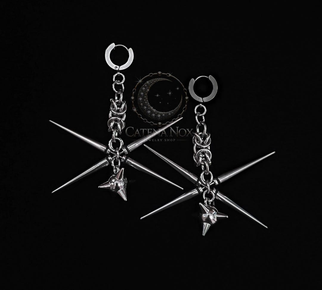 Handcrafted Chainmail Mace and Spike Cross Earrings: Stainless Steel ...