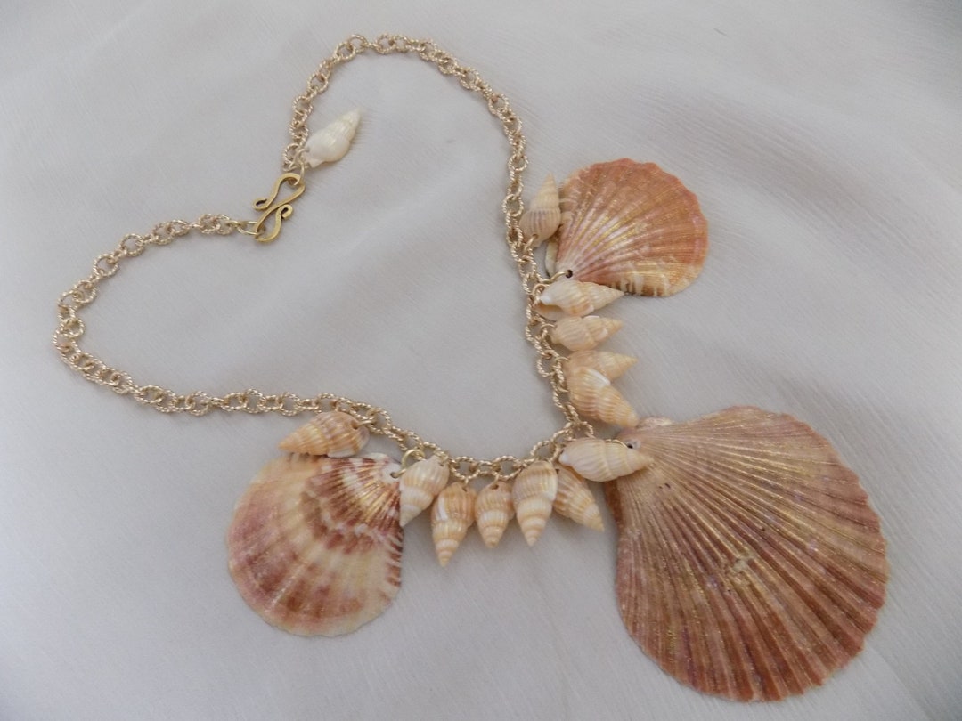 Gold Washed Shell Necklace, Coppery Gold Sea Shells, Satin Hamilton ...