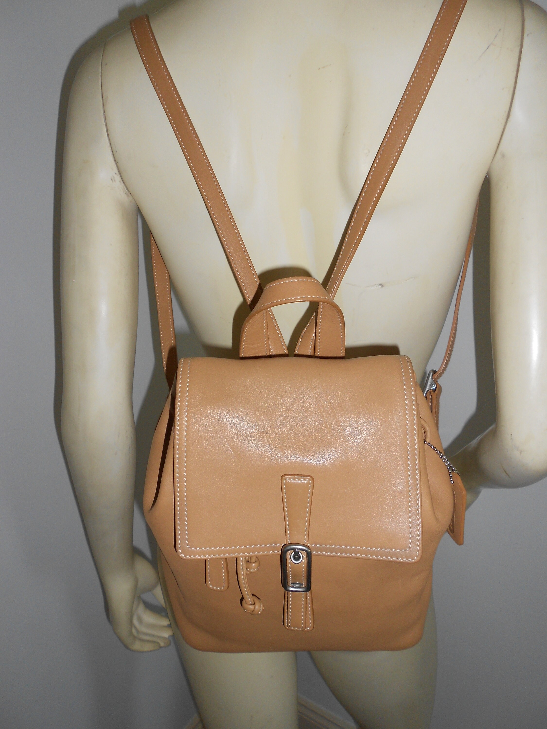 Coach Tan Leather Backpack / Coach Knapsack Bag - Etsy