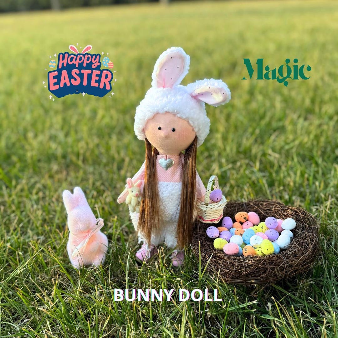 Easter Bunny Girl Doll – Handmade Plush Decor, Adorable Gift, Pastel ...