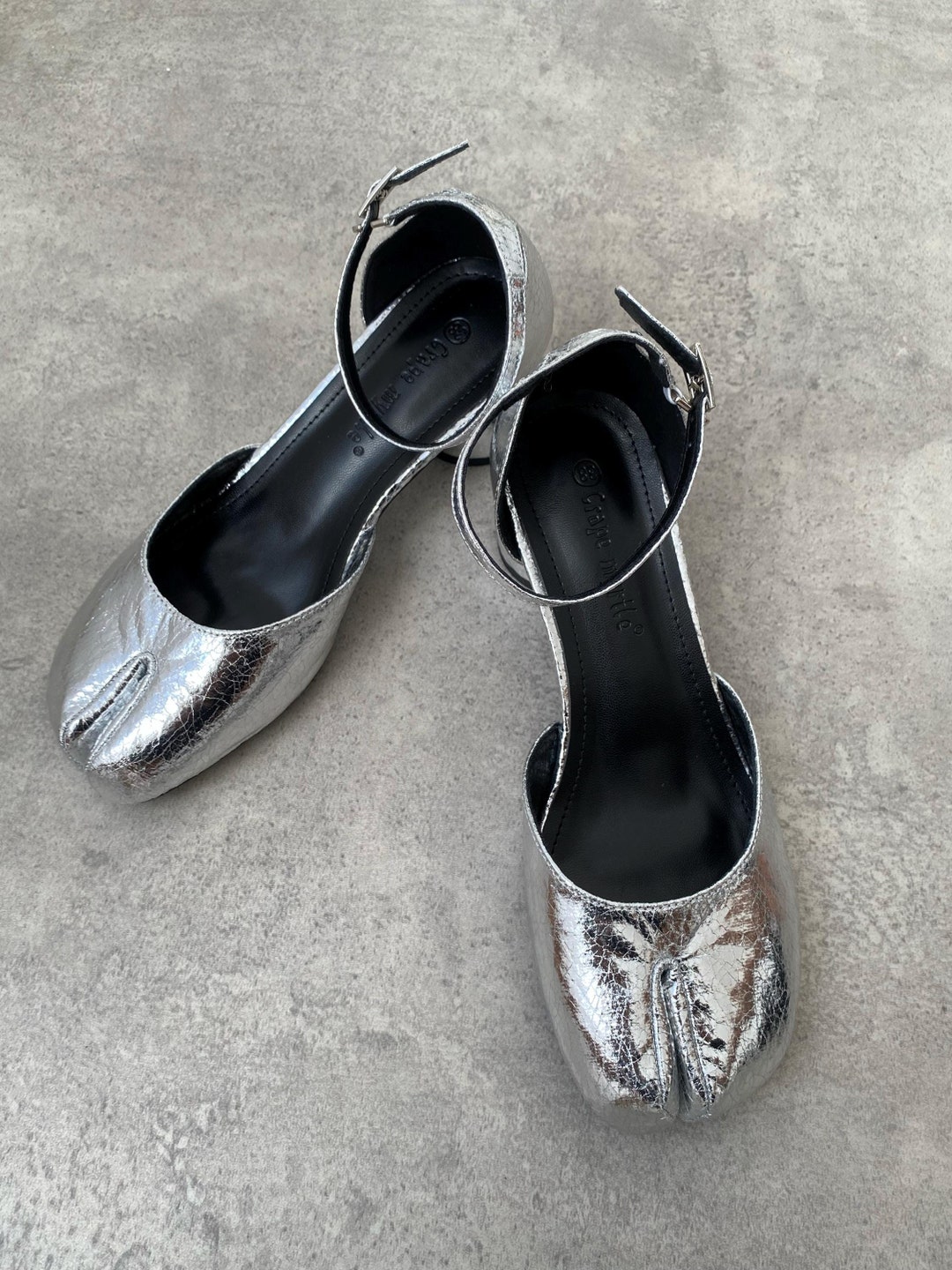 Silver Heeled Tabi Pumps Elegant and Modern Shoes Unique Split Toe ...