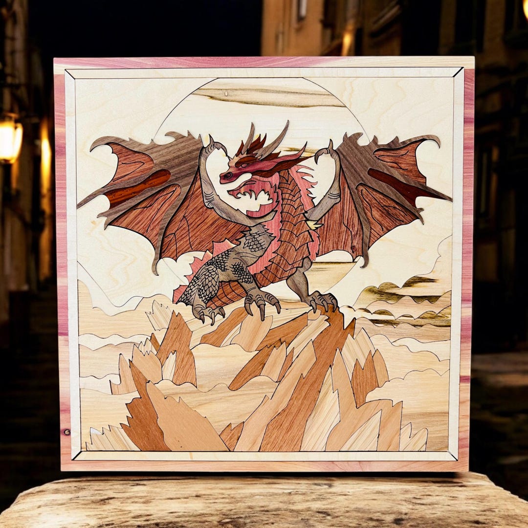 Dragon Art | Medieval Design | Fantasy Decor | Wood Inlay Dragon | Home ...