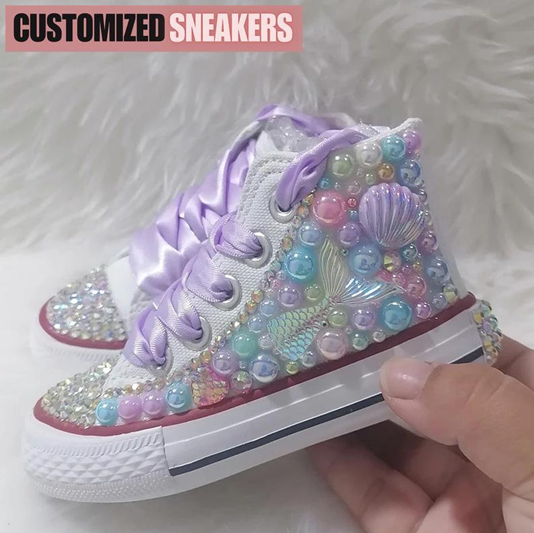 Custom Sneakers Inspired by the Little Mermaid, Decorated With Pearls ...