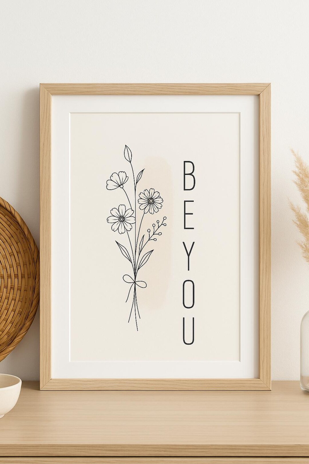 Minimalist Floral Bouquet Poster, BE YOU Affirmation Wall Art ...