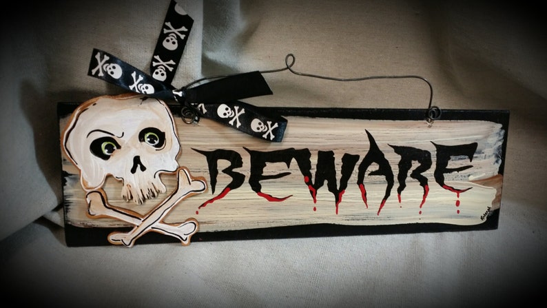 Skull Skeleton Warning Beware Wooden Hand Painted Sign - Etsy