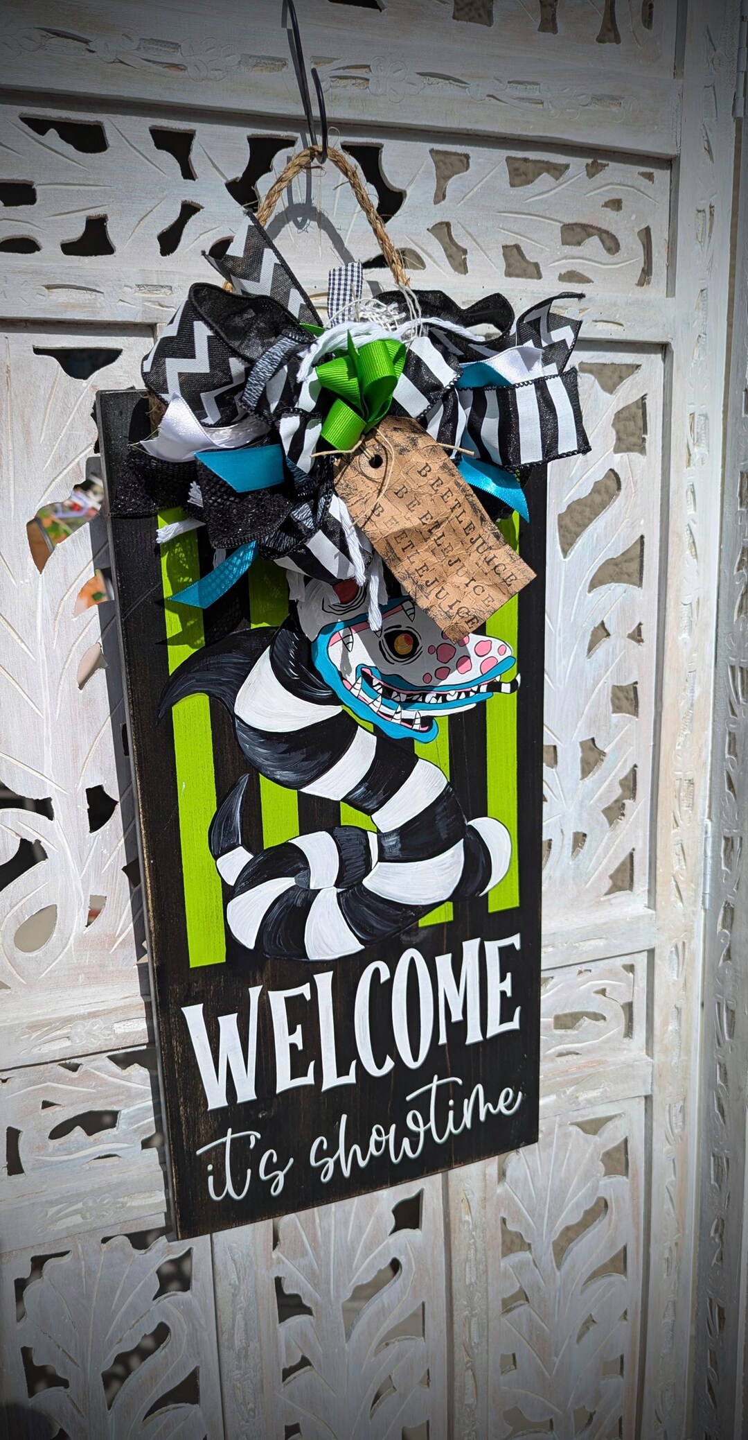 Beetlejuice It,s Showtime Welcome Pine Door Hanger - Etsy