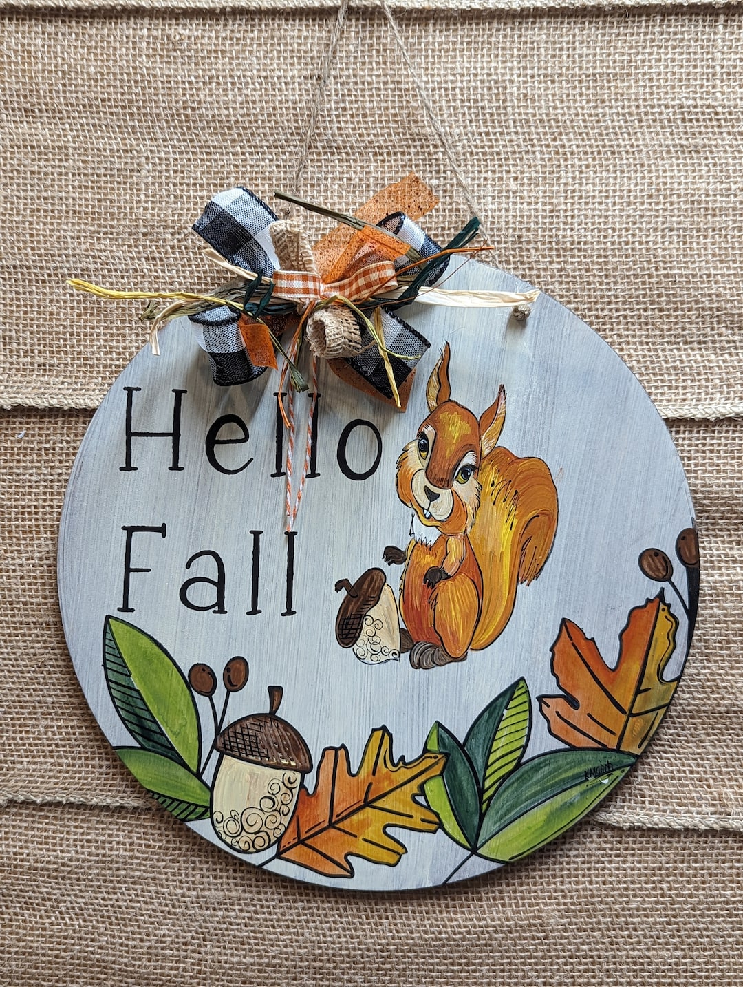 Hello Fall Squirrel Wooden Circle Sign - Etsy