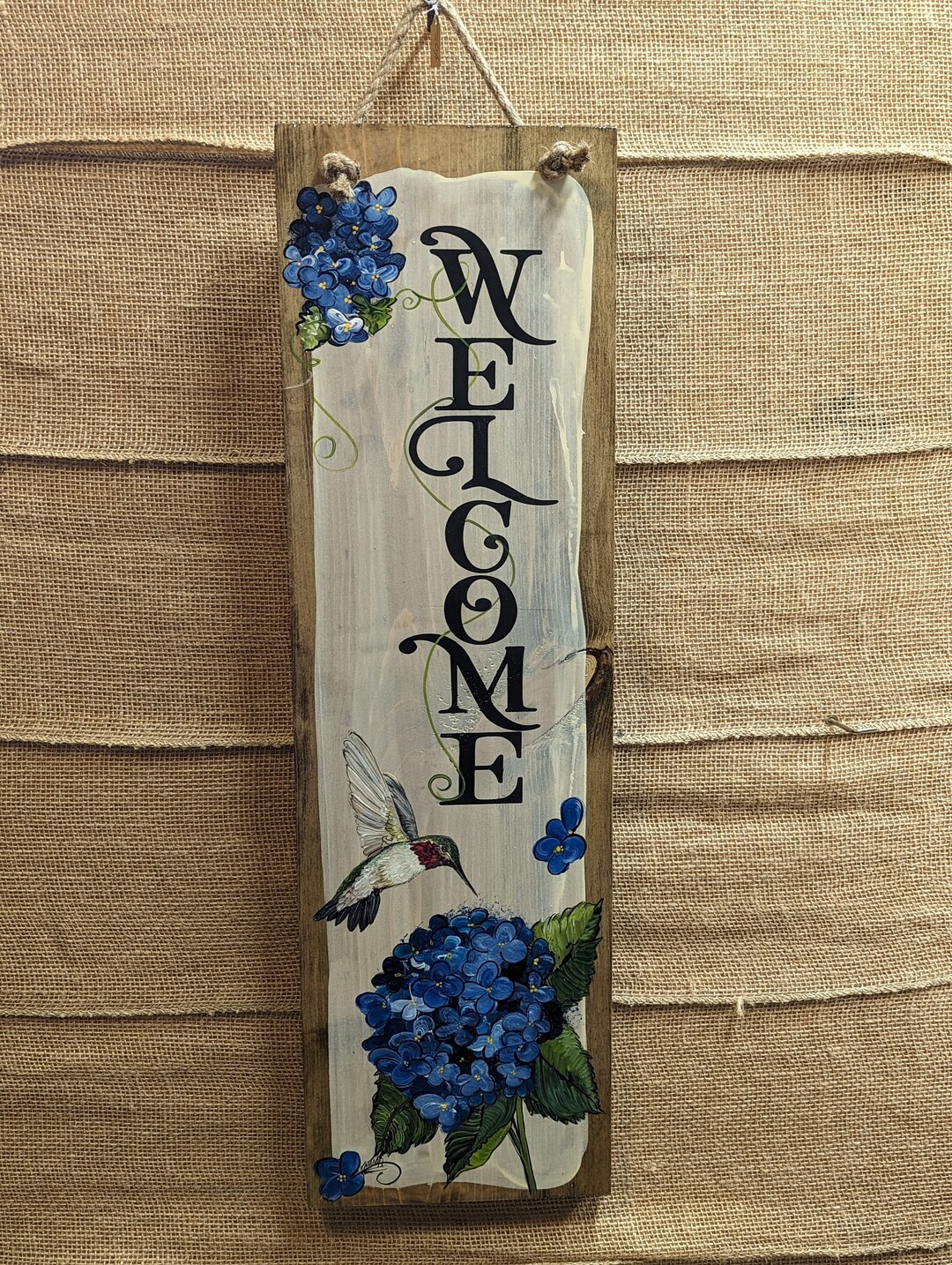 Welcome Hummingbird Hydrangea Door Greeting Hand Painted Wood - Etsy