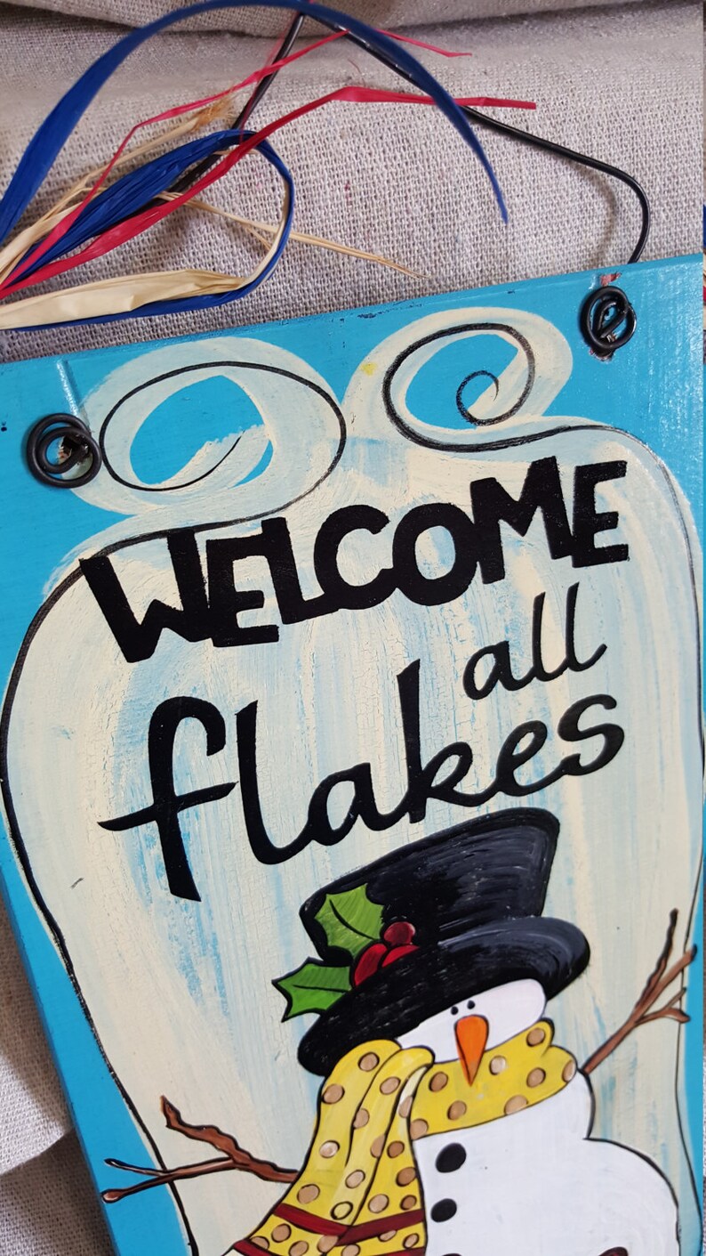Snowman Hand Painted Wooden Sign All Flakes Welcome - Etsy