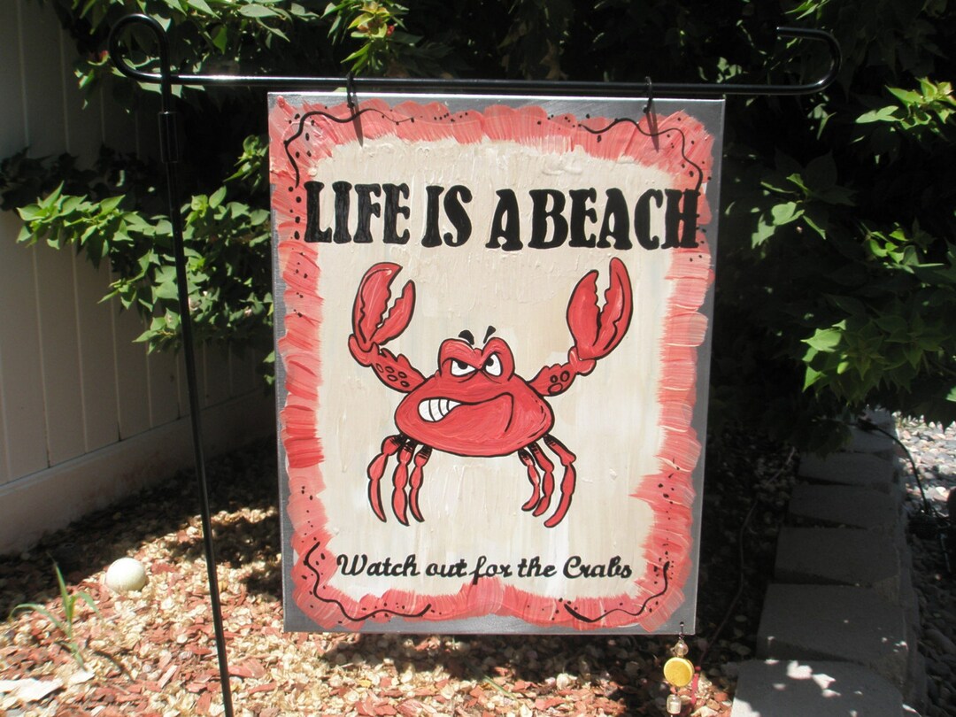 Warning Beach Crab Grumpy Tin Yard Sign - Etsy