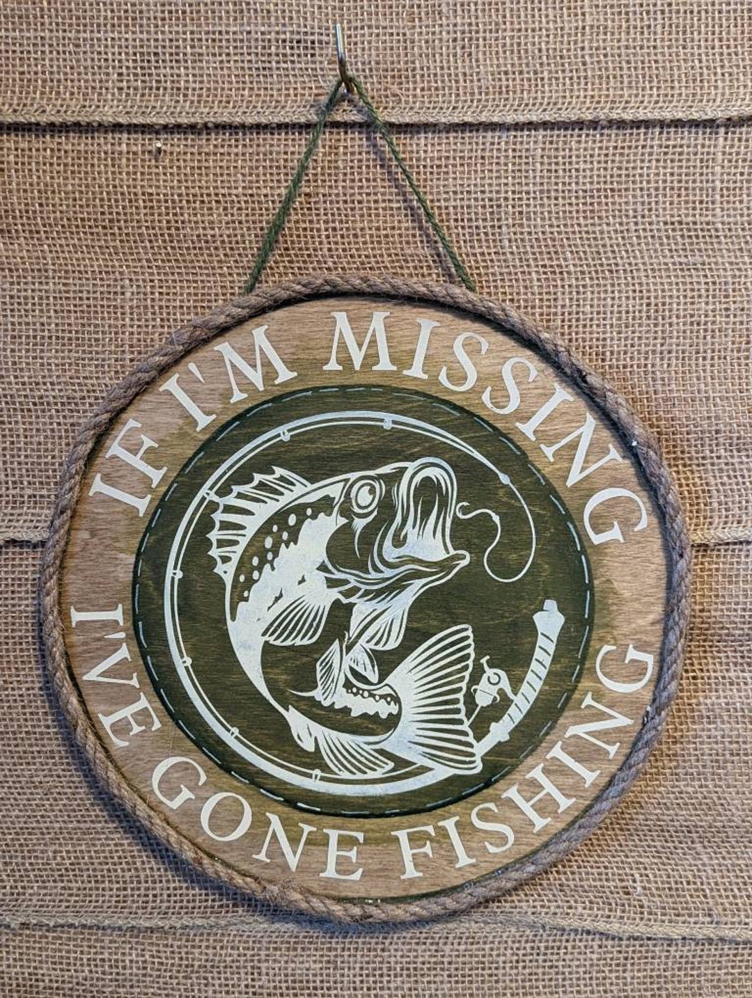 Bass Fishing Wooden Circle Sign: Hand Painted Rope Trim - Etsy