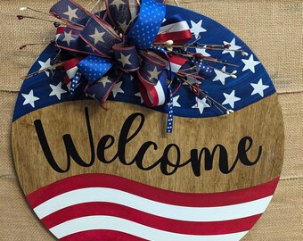 American Flag, Patriotic Welcome Sign, Red/white/blue, Polka Dots ...