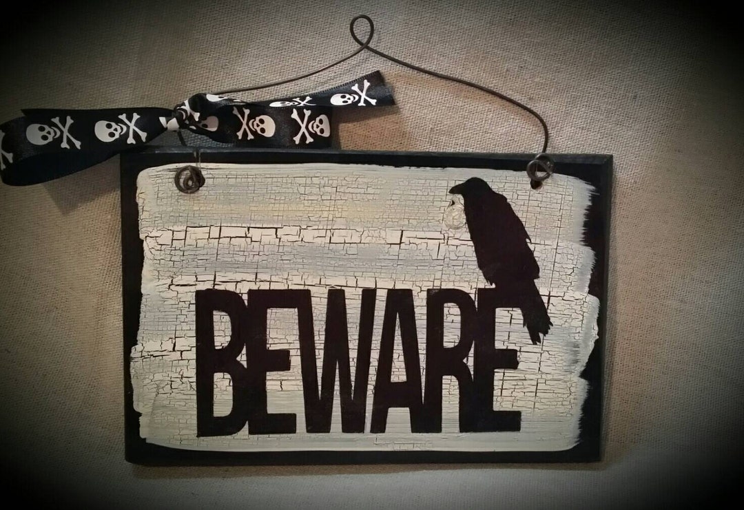 Halloween Beware Hand Painted Crow Sign - Etsy