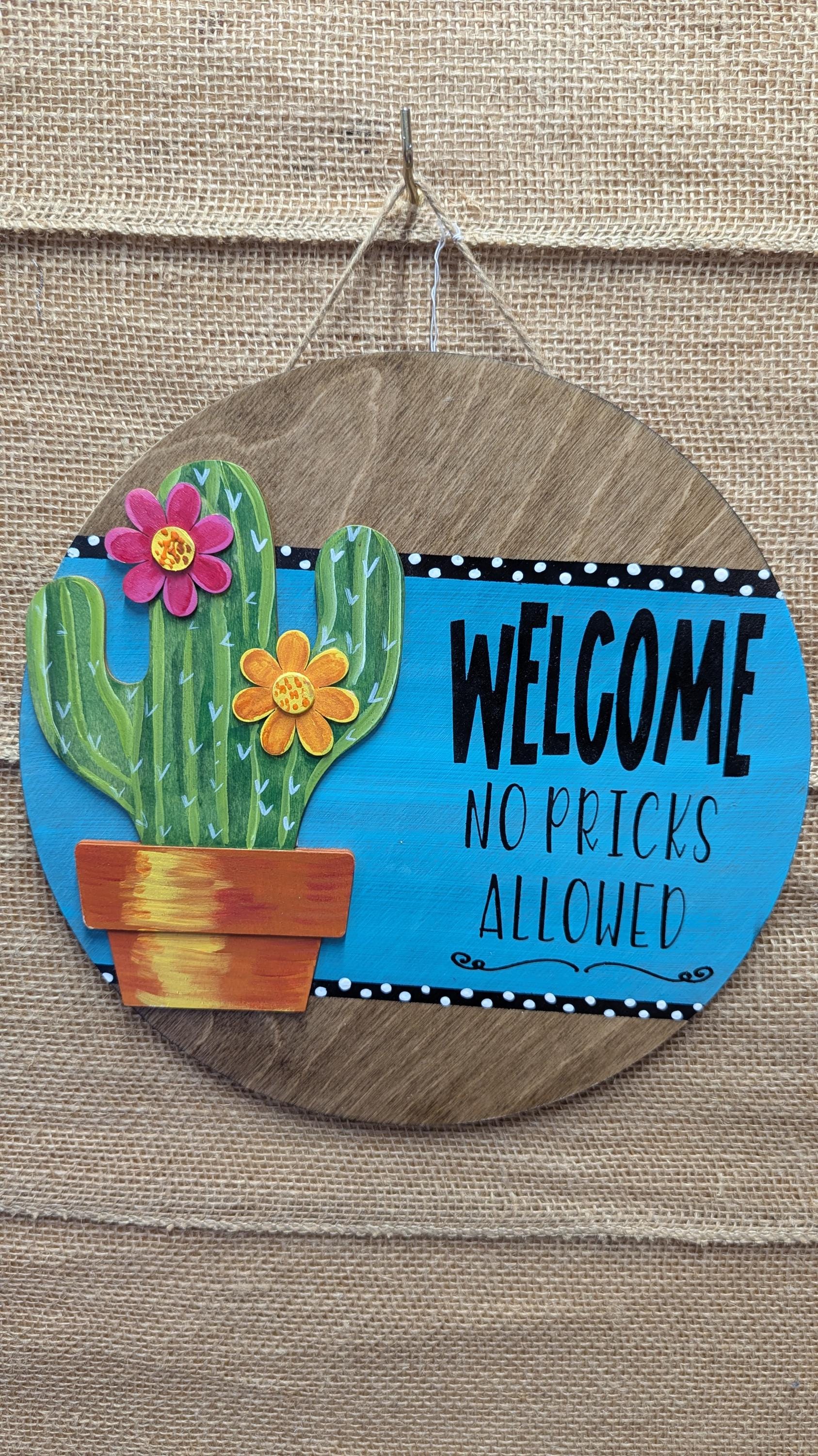 Welcome Cactus Door Hanger Circle - Etsy