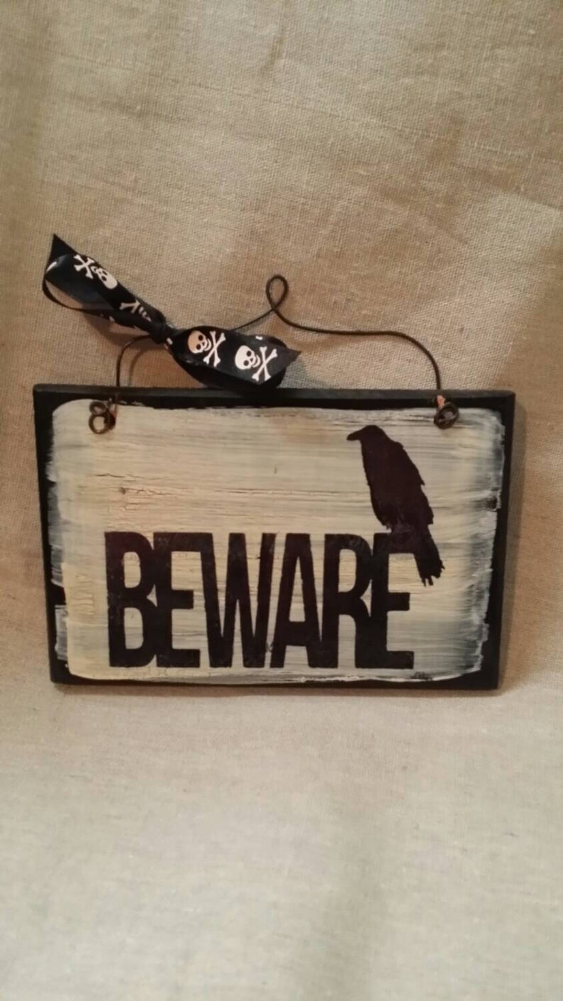 Halloween Beware Hand Painted Crow Sign - Etsy