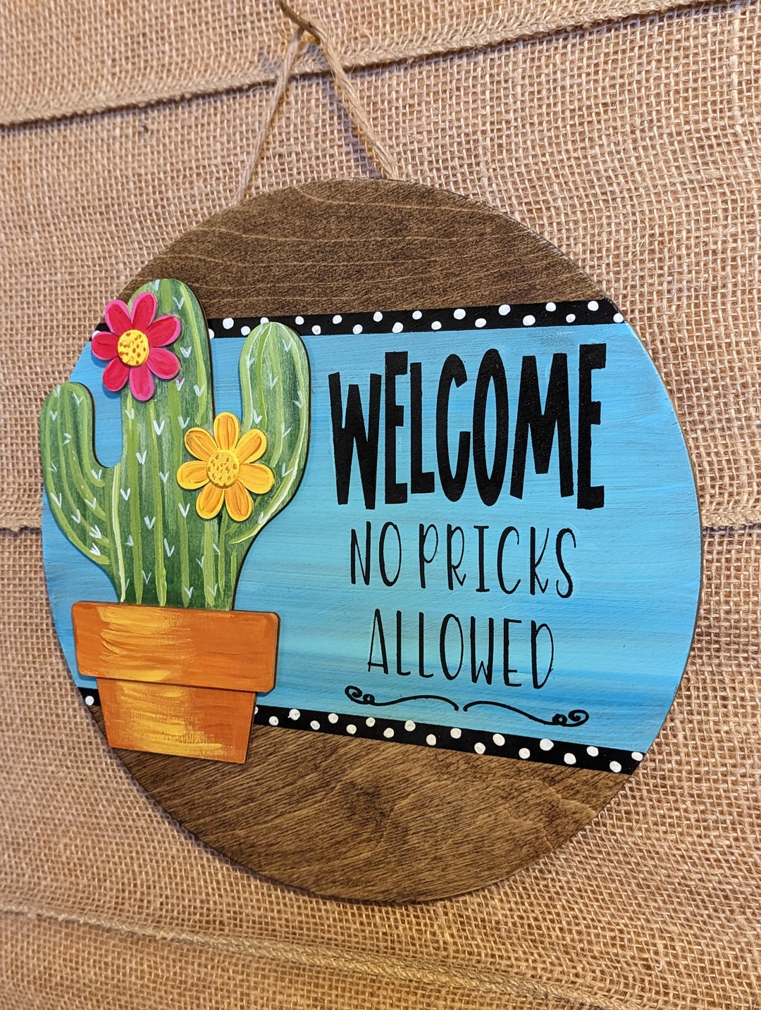 Welcome Cactus Door Hanger Circle - Etsy