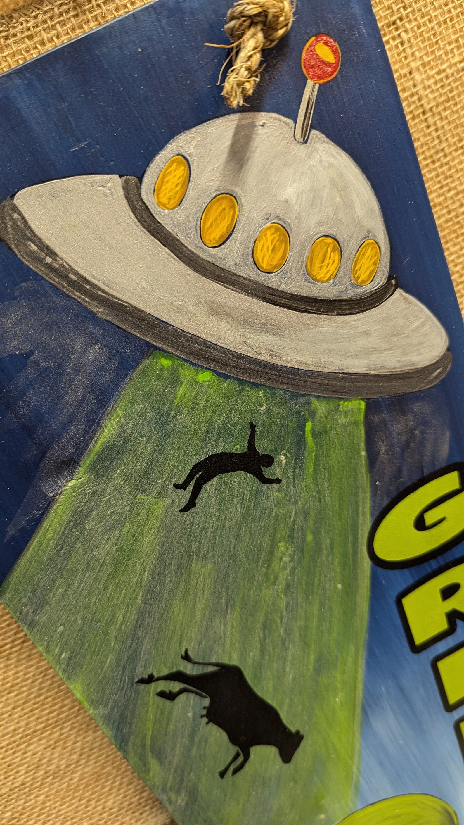 Alien UAP UFO Spaceship Door Greeting Hand Painted Wood - Etsy