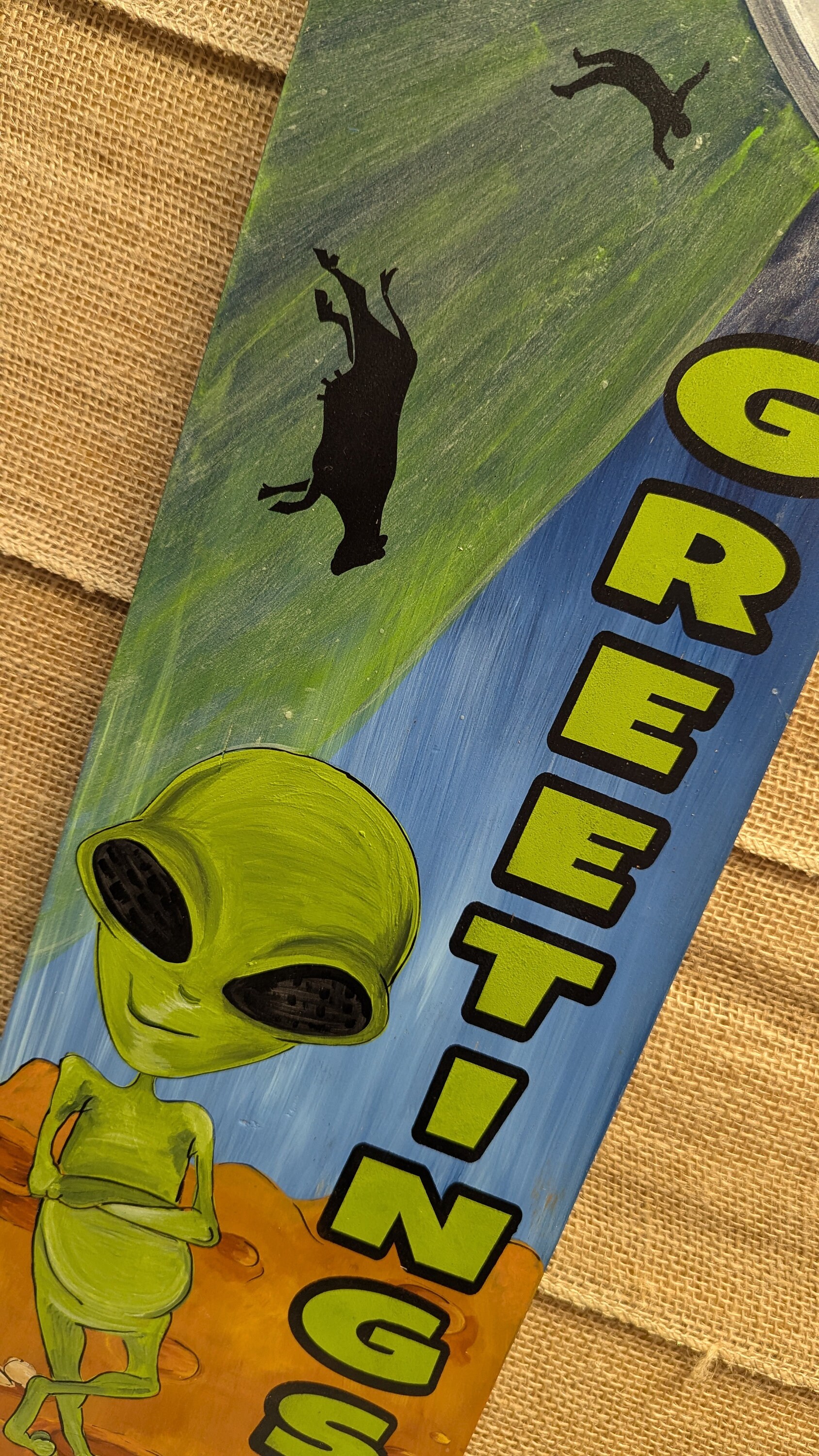 Alien UAP UFO Spaceship Door Greeting Hand Painted Wood - Etsy