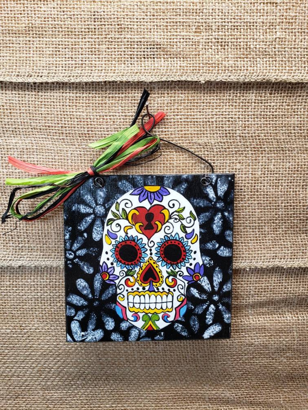 Sugar Skull Hand Painted Wooden Sign Small - Etsy