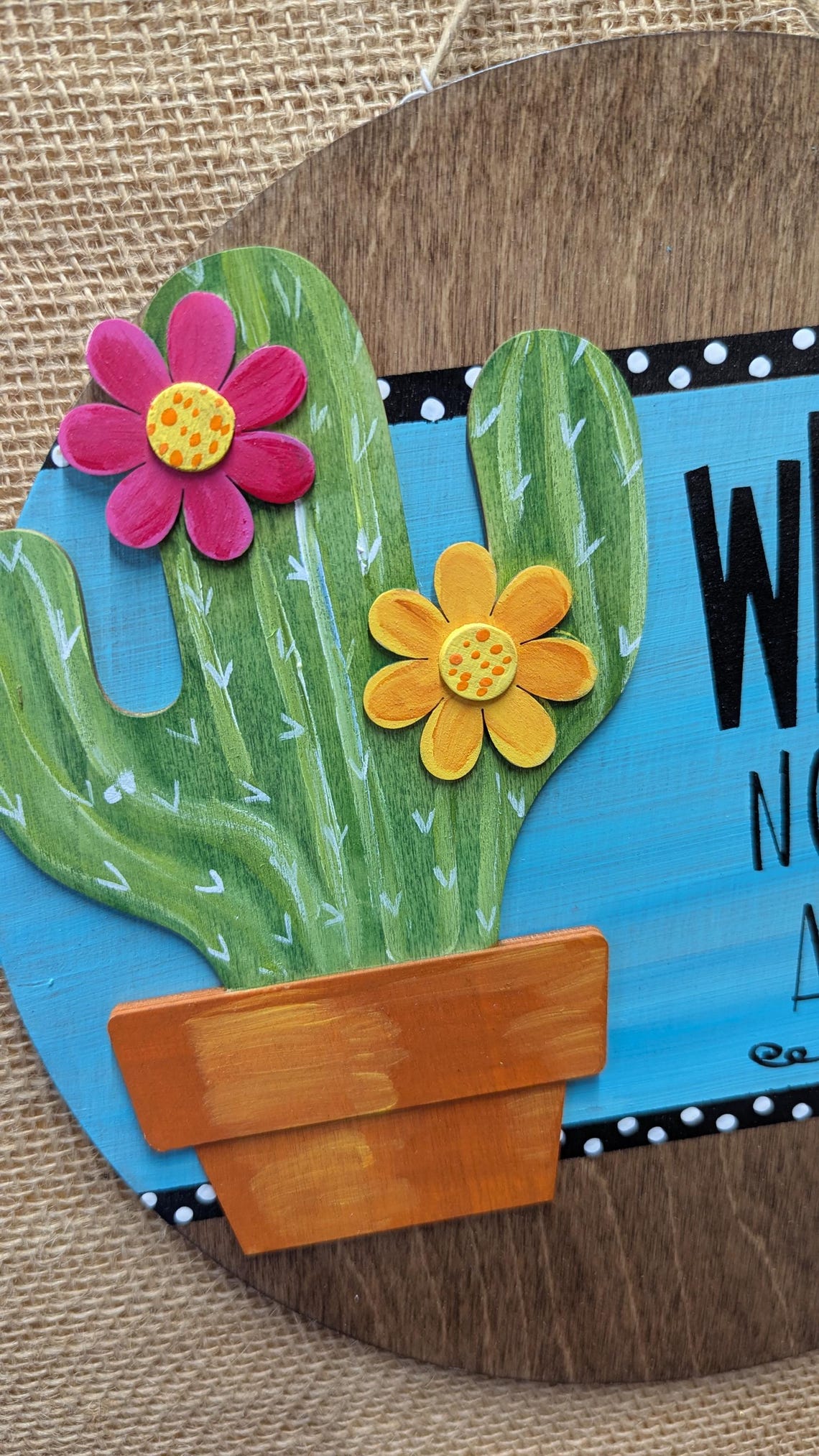 Welcome Cactus Door Hanger Circle - Etsy