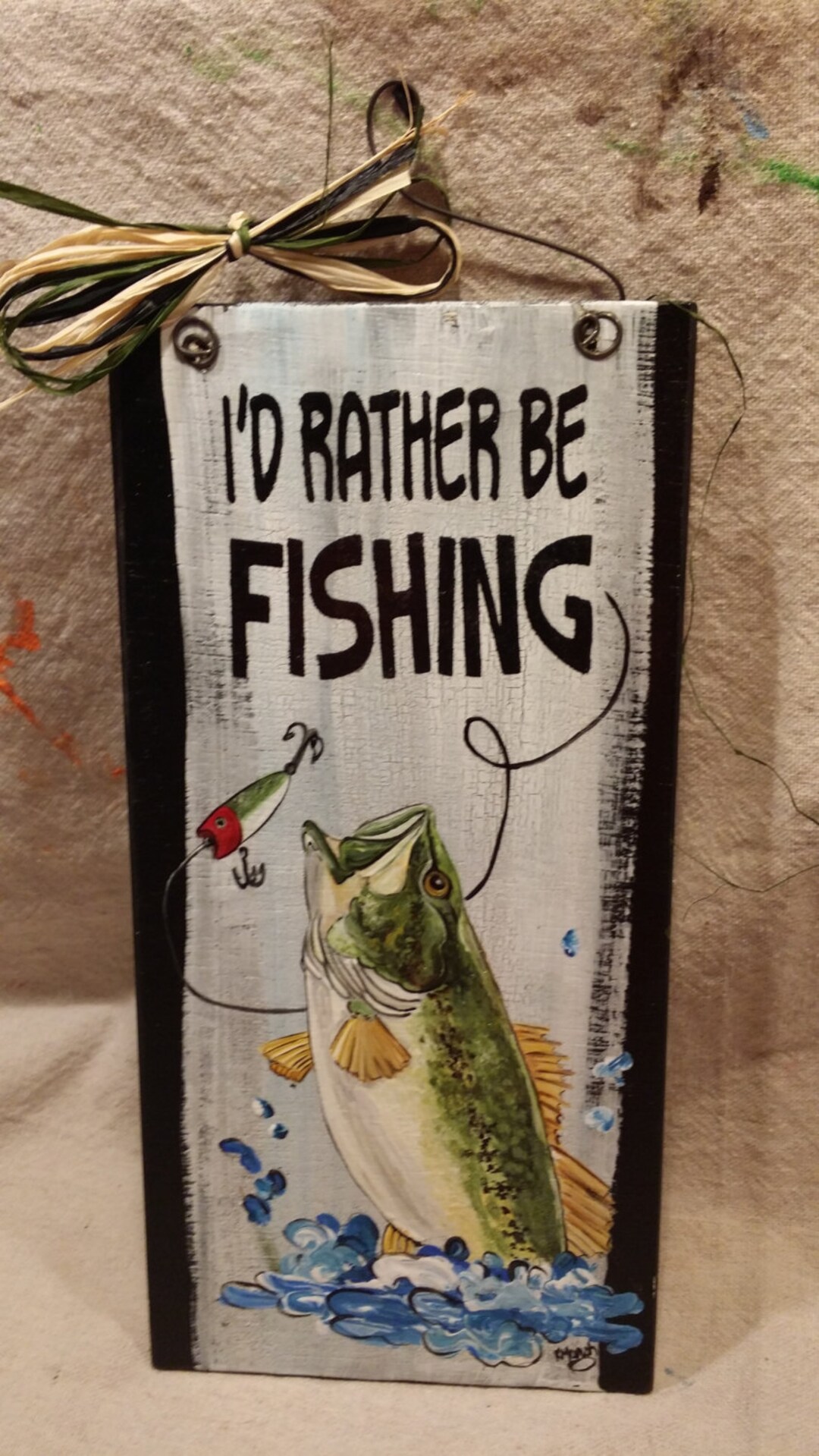Bass Fishing Sign Hand Painted Wood - Etsy