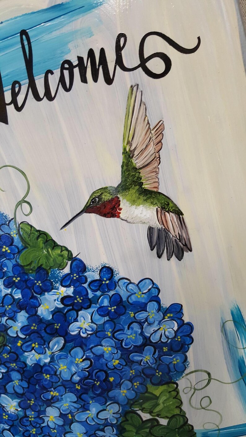 Hummingbird Welcome Hand Painted Garden Sign | Etsy