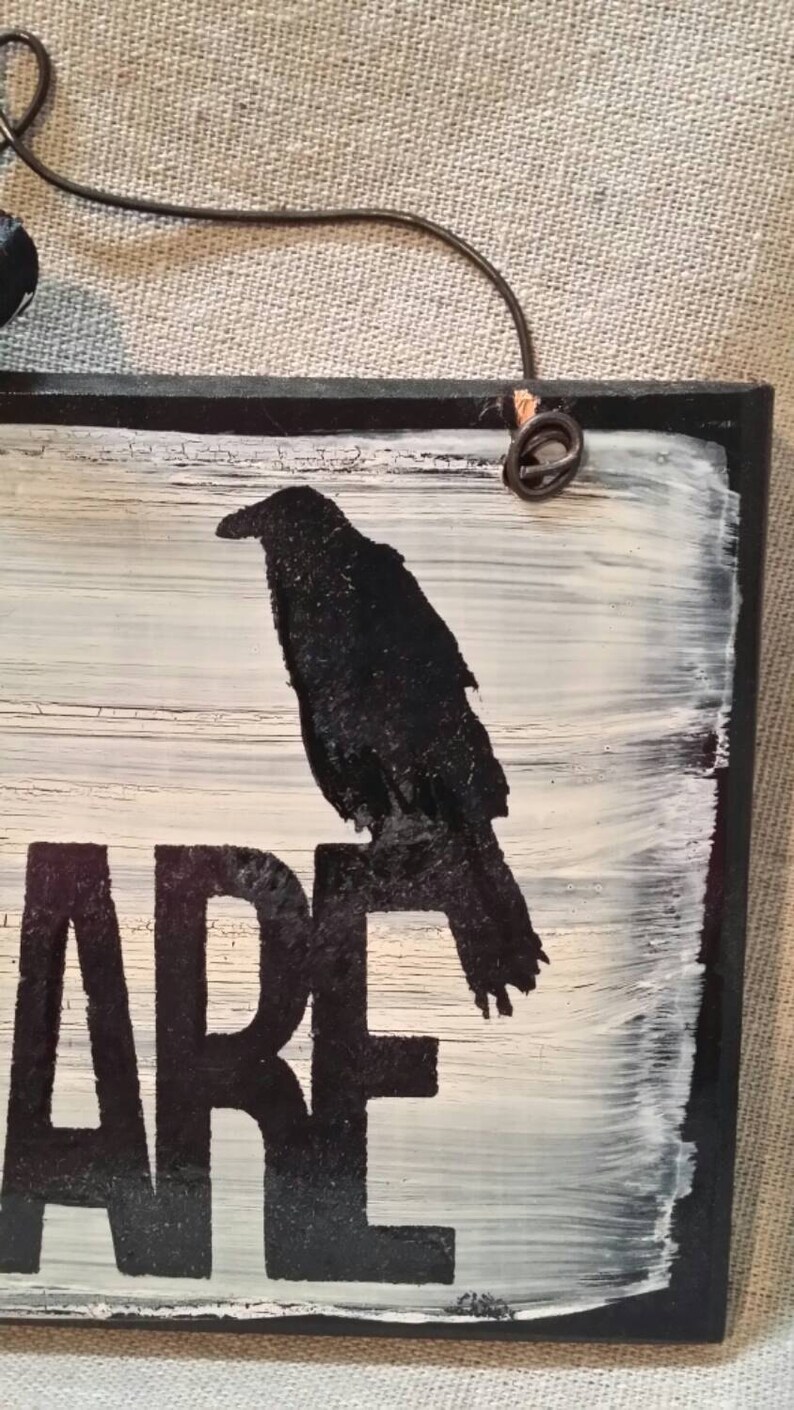 Halloween Beware Hand Painted Crow Sign - Etsy