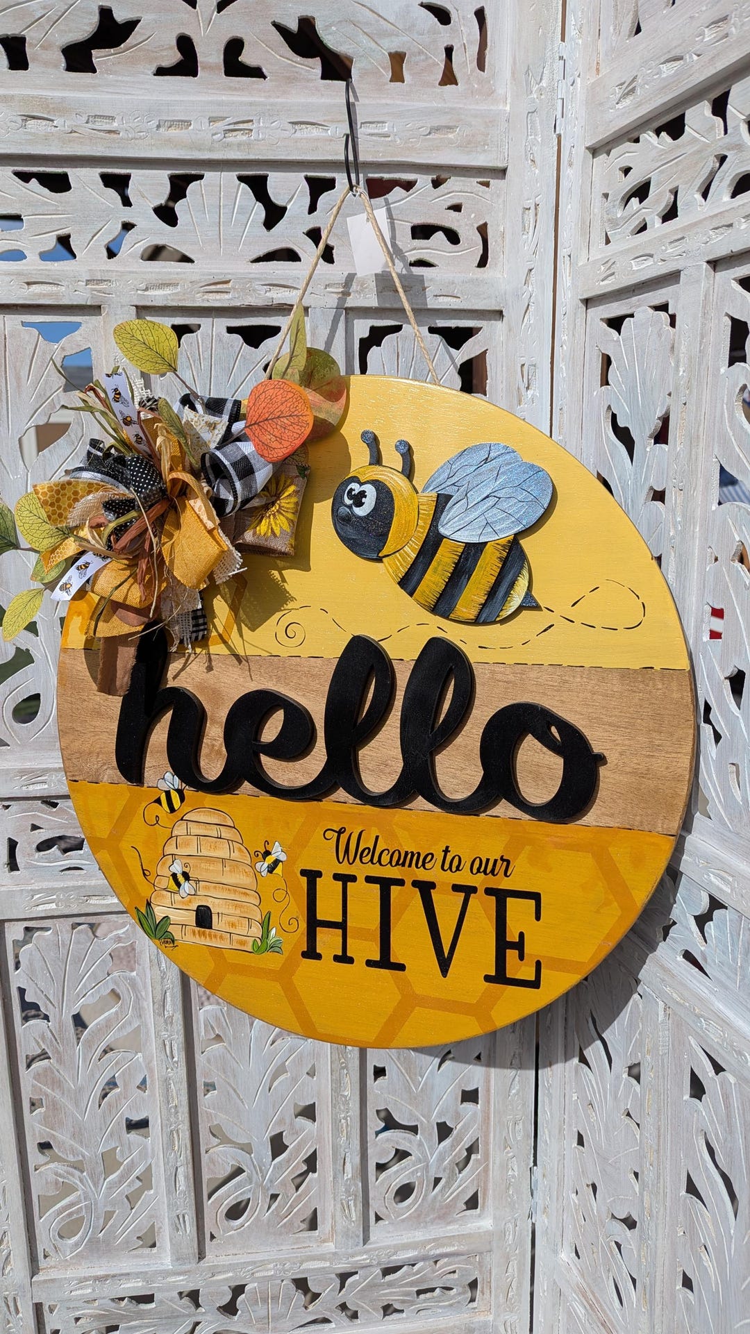 Hello Welcome to Our Hive Bee Large Wooden Circle - Etsy