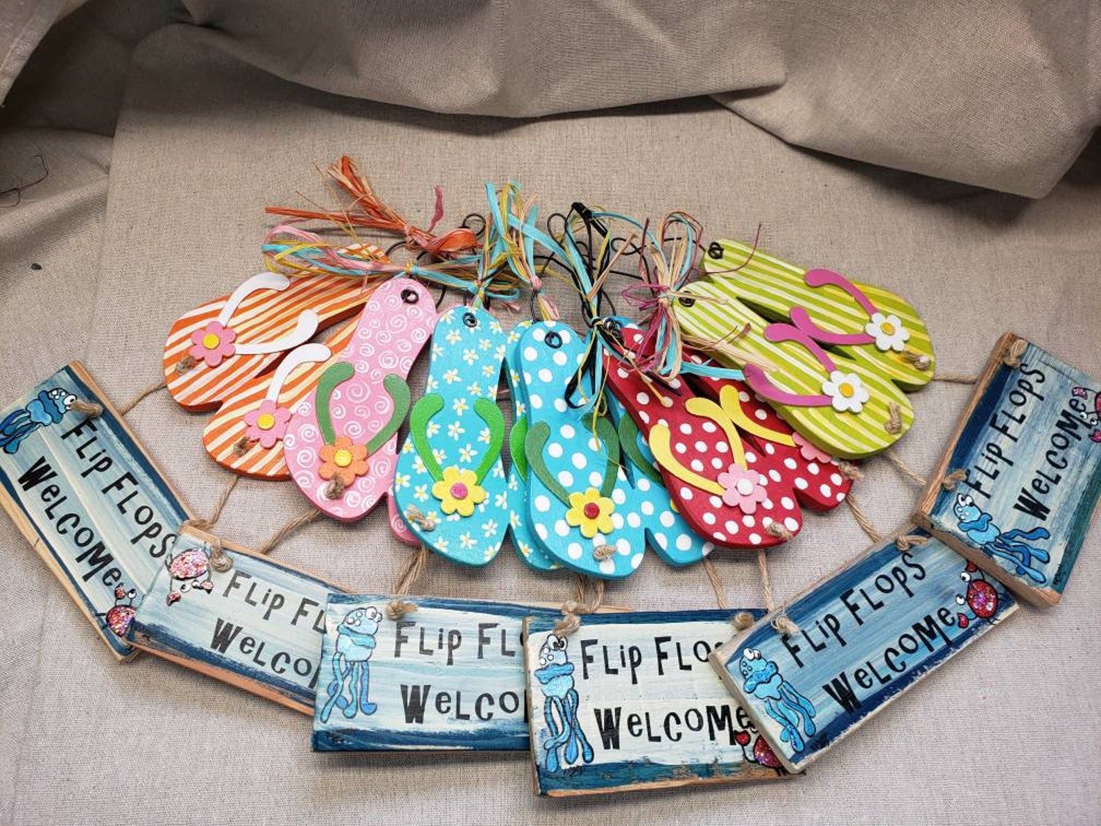 Flip Flop welcome sign hand painted summer custom door | Etsy