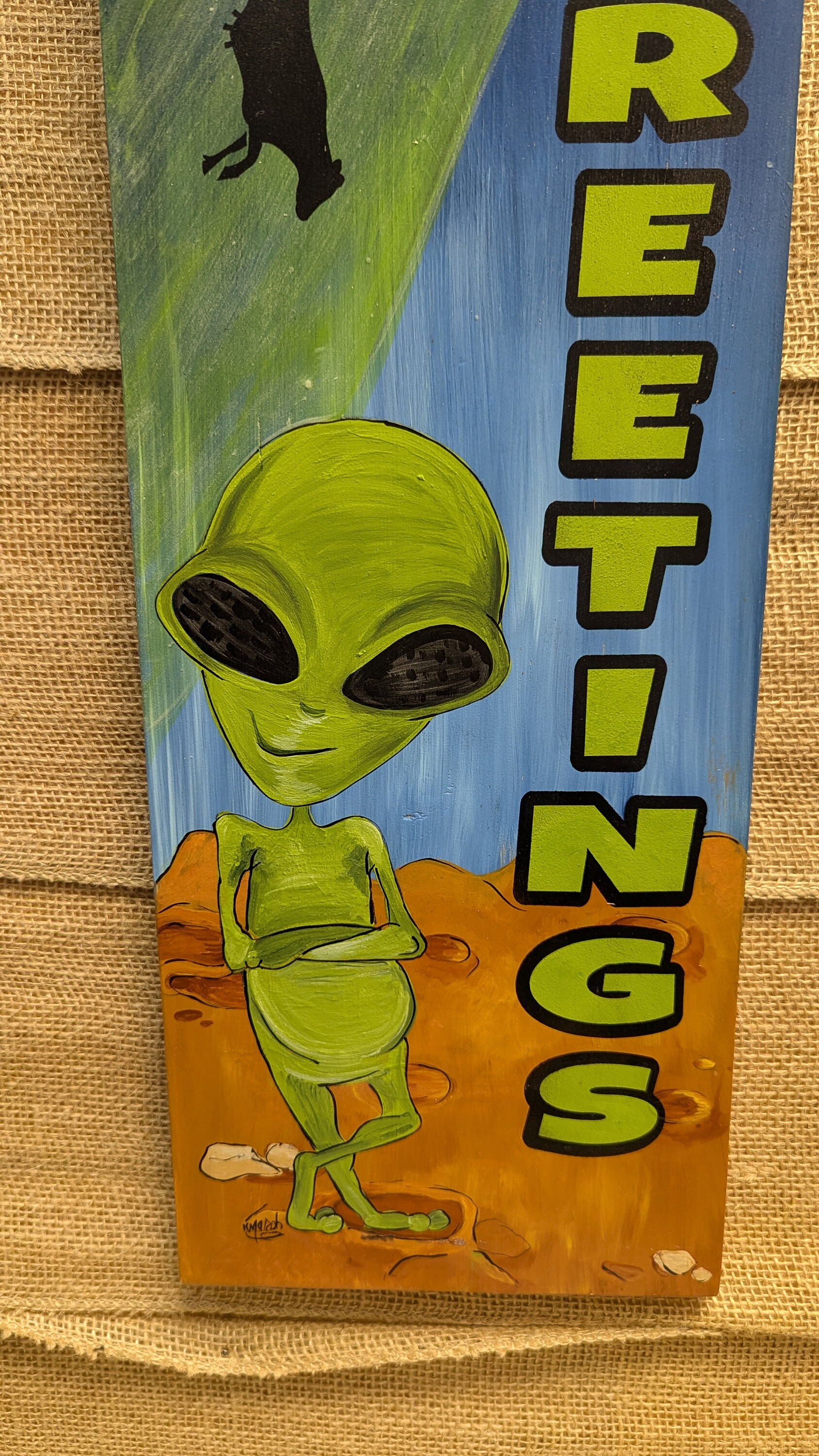 Alien UAP UFO Spaceship Door Greeting Hand Painted Wood - Etsy